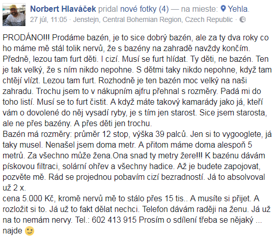 Najvtipnejší inzerát na bazén tohto leta! Český starosta baví svojou ...