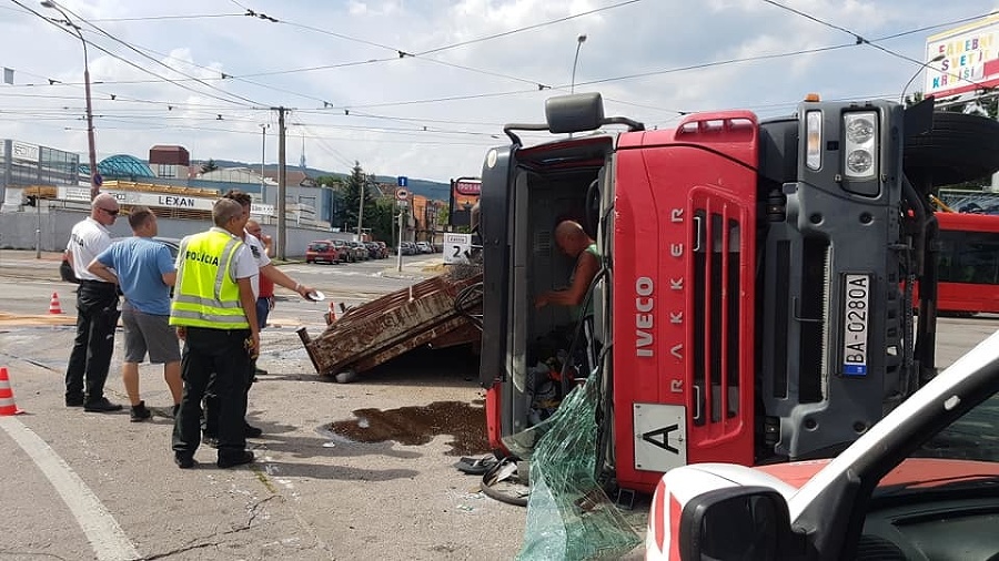 PrÁve Teraz Dopravný Kolaps V Bratislave Foto Prevrátený Kamión