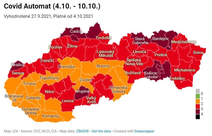 Nové rozdelenie OKRESOV: Zelená zmizla, až 13 je len krok od najhoršej ...